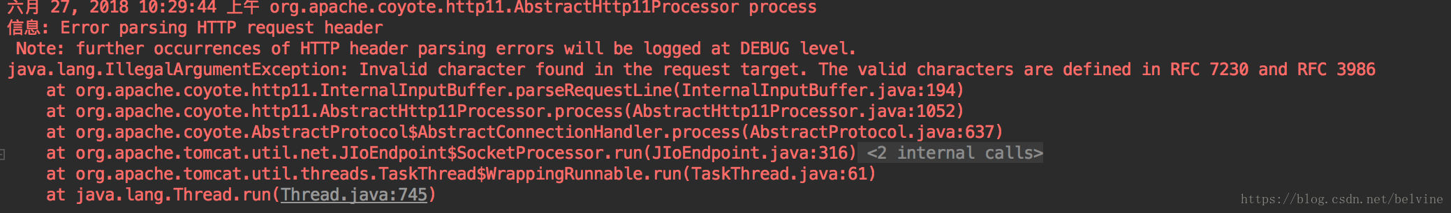 解决：invalid Character Found In The Request Target The Valid Characters Are Defined In Rfc 7230
