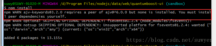 问题：npm Warn Ajv Keywords320 Requires A Peer Of Ajv600 But None Is Installednpm Warn 