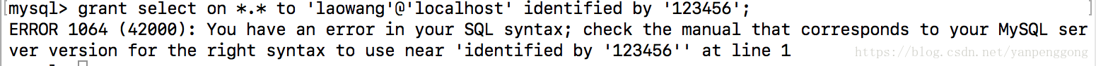 Mysql版本8011在创建账户并授予select权限遇到错误error 1064 42000grant Selectinsert 