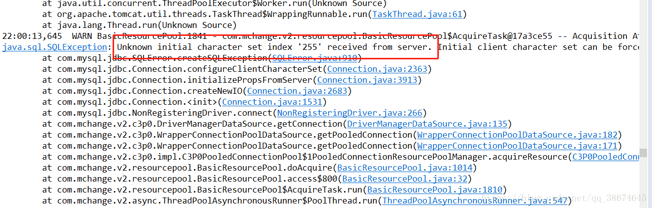 Unknown Character Set Index For Field 255 Received From Server Csdn博客