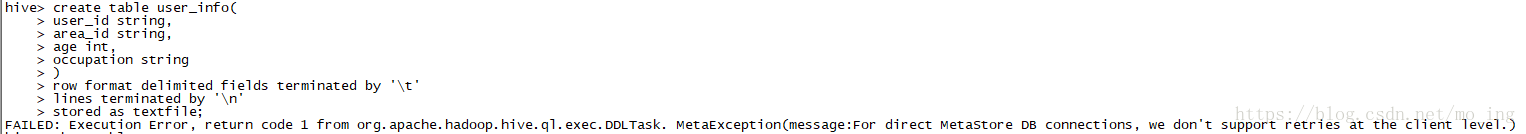 Hive创建表失败：failed Execution Error Return Code 1 From Org
