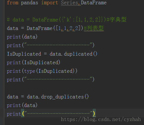 Python Pandas Dataframe 的去重函数dataframe的duplicated方法返回一个布尔型series表示各行是否是重复行。具体用 Csdn博客 3939