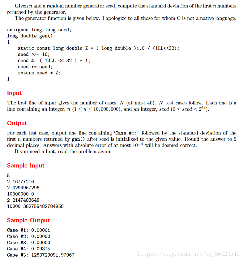 Standard Deviation Uva 10886c输出格式控制long Double类型坑点方差的两种公式）gcc 