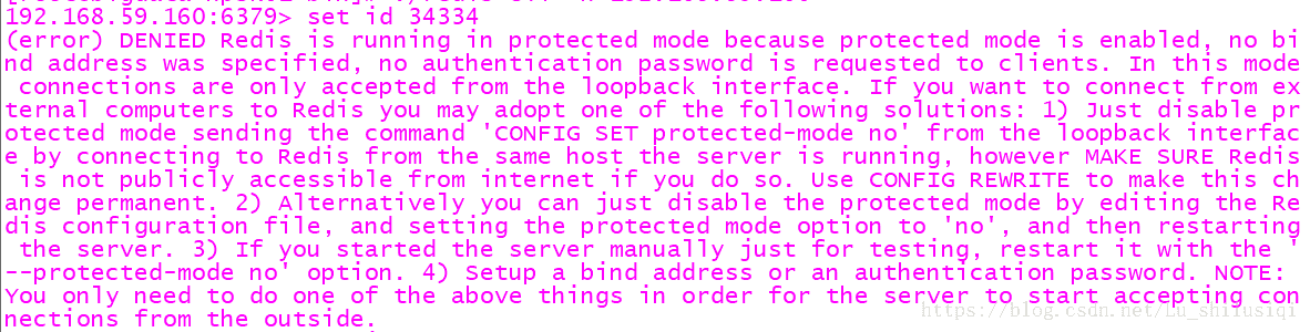 关于redis登录后输入指令报错，denied Redis Is Running In Protected Mode Because Protected Mode Is Enabled 