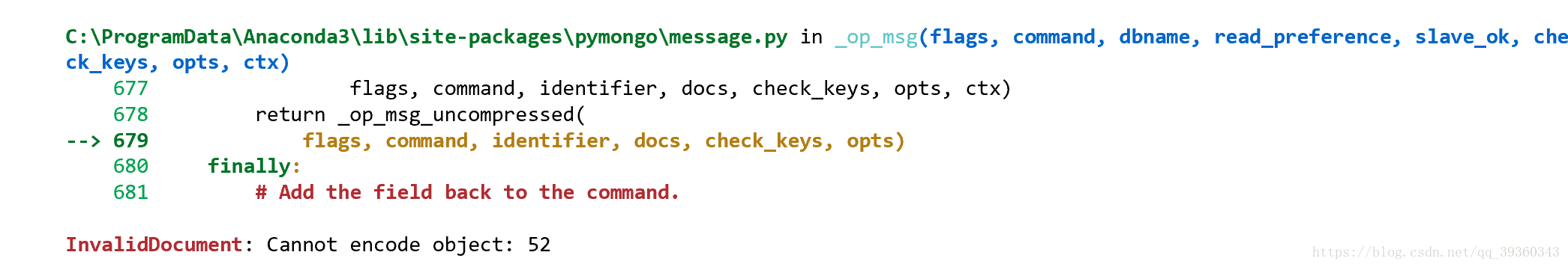 错题集（已解决）：pymongo报错invaliddocument Cannot Encode Object 52（某个数值） 啊有猫的